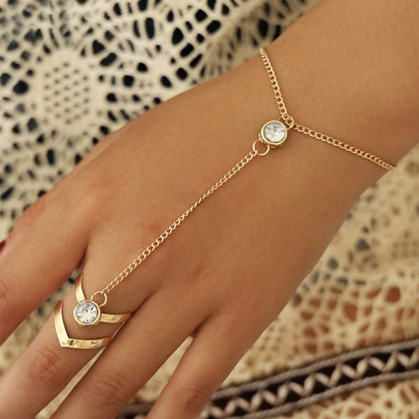Gold Hand Chain Ring Bracelet | Chain Jewelry - Chaîne Bijoux